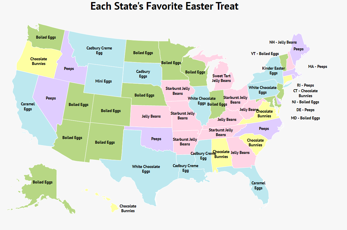 This map shows America's favorite Easter treats by state